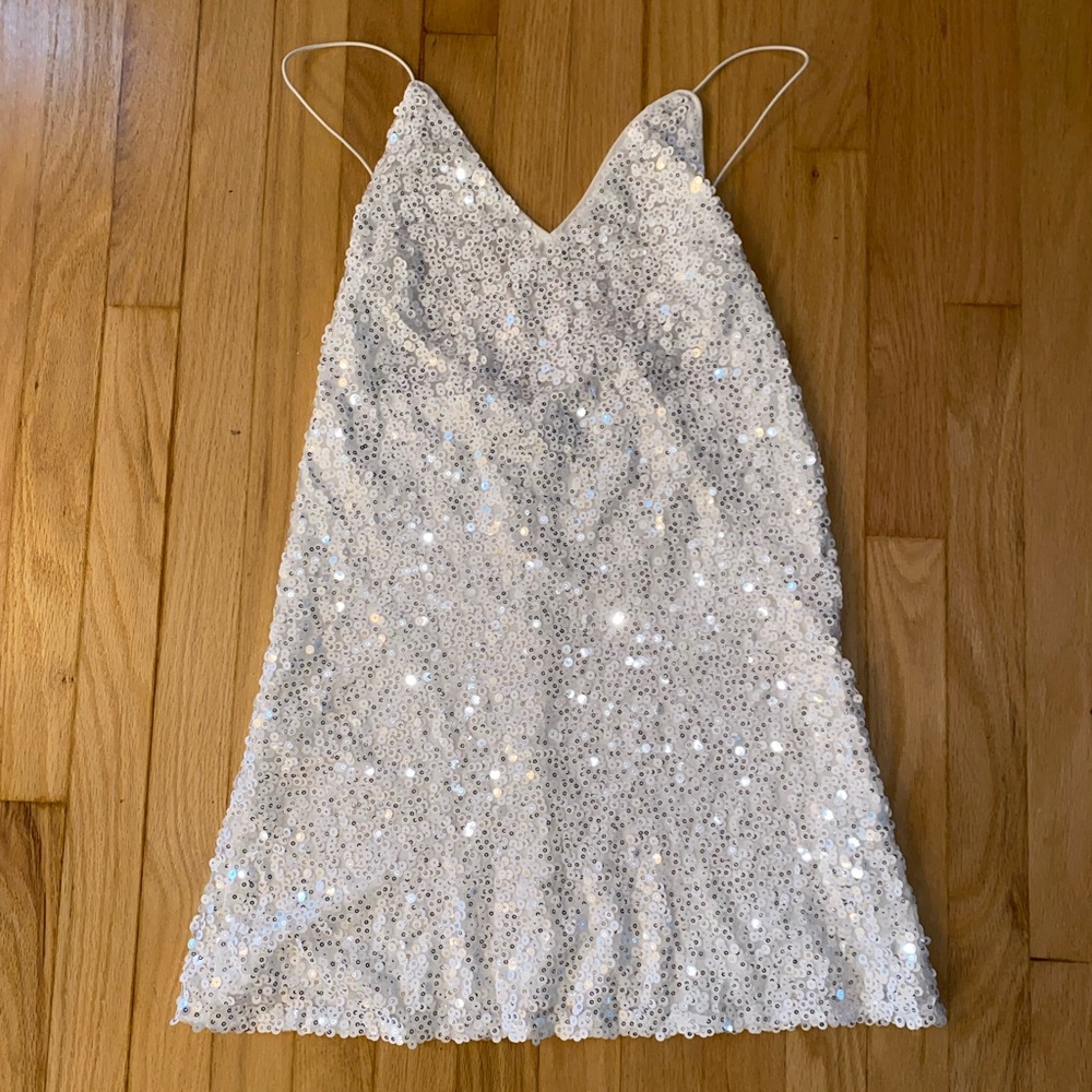 White Sequin Cocktail Dress Gem